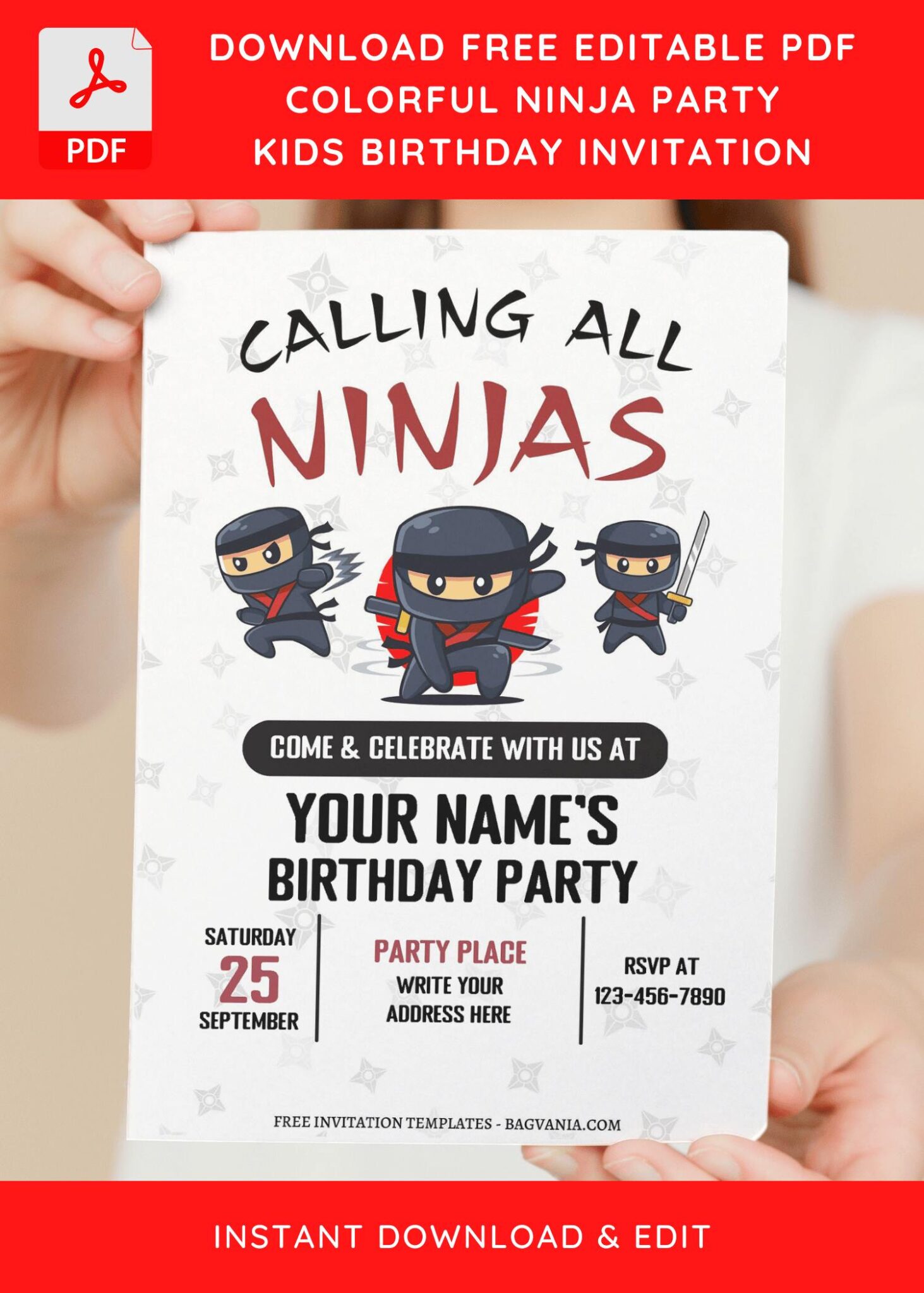 (Free Editable PDF) Super Fun Ninja Kids Birthday Invitation Templates
