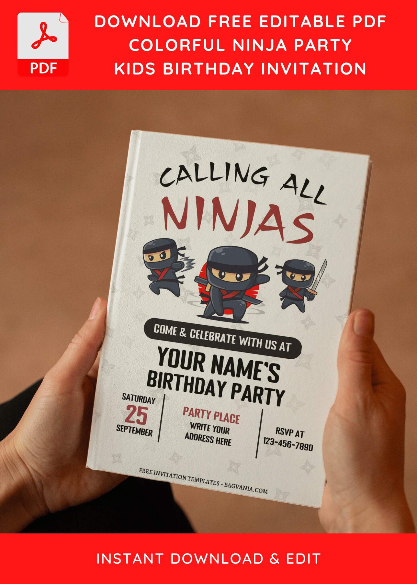 (Free Editable PDF) Super Fun Ninja Kids Birthday Invitation Templates