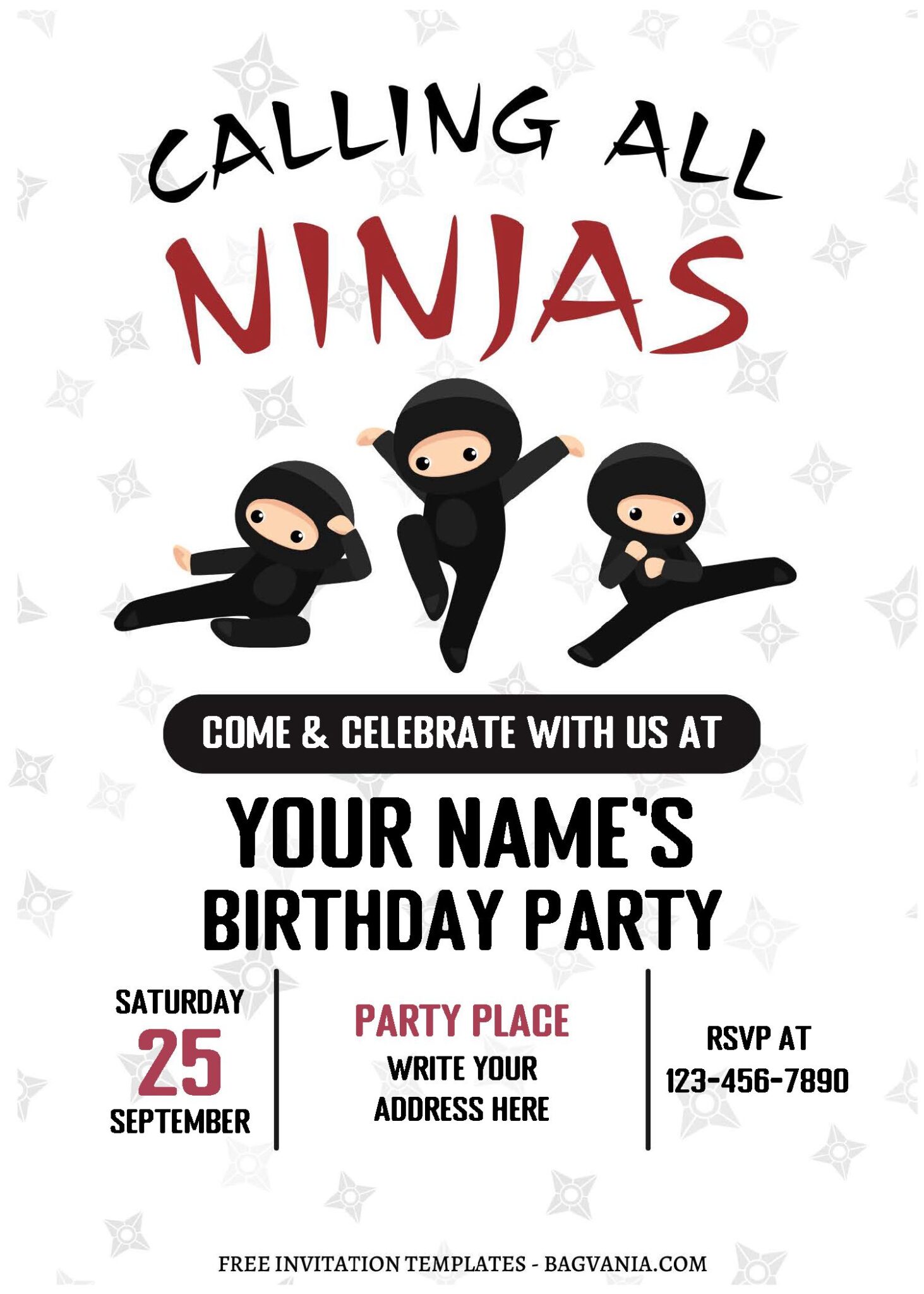 (Free Editable PDF) Super Fun Ninja Kids Birthday Invitation Templates