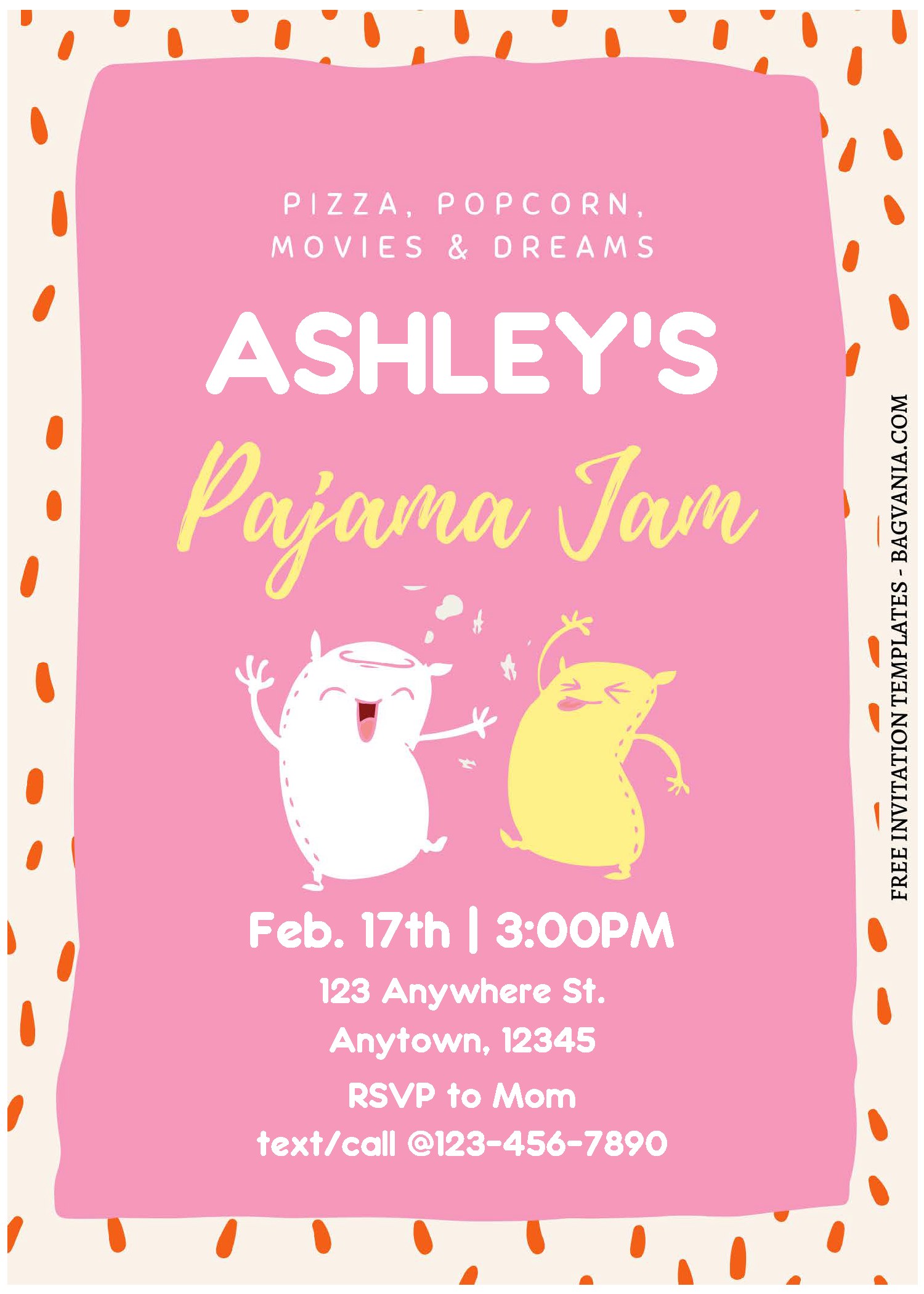 (Free Editable PDF) Movie & Popcorn Pajama Jam Birthday Invitation ...