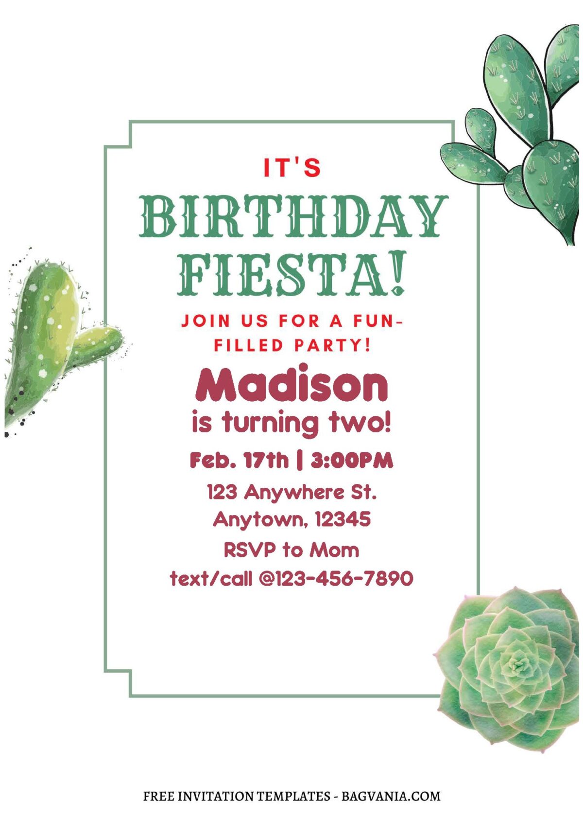 (Free Editable PDF) Birthday Fiesta Cactus Invitation Templates