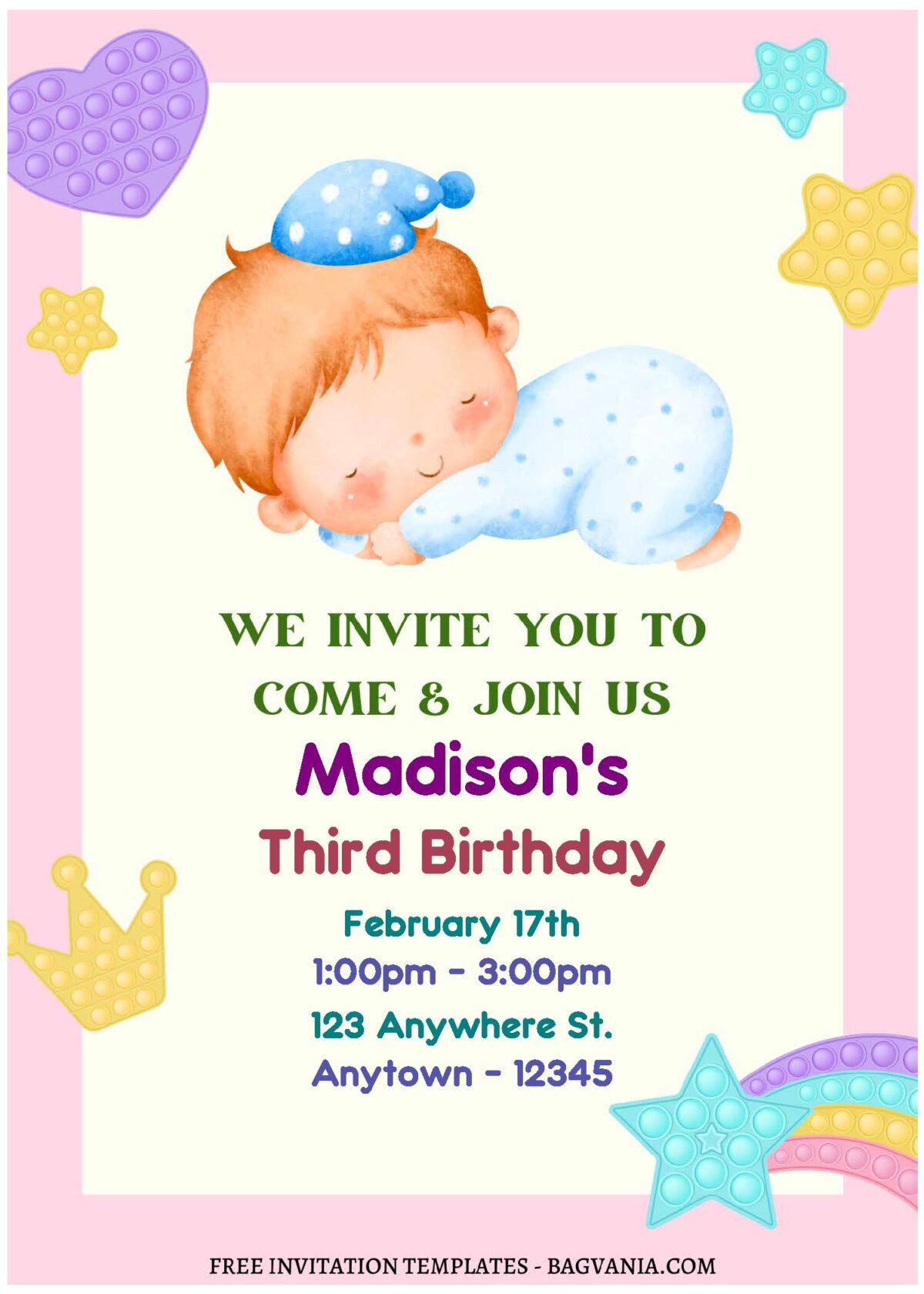 (Free Editable PDF) Colorful Rainbow Nursery Birthday Invitation Templates