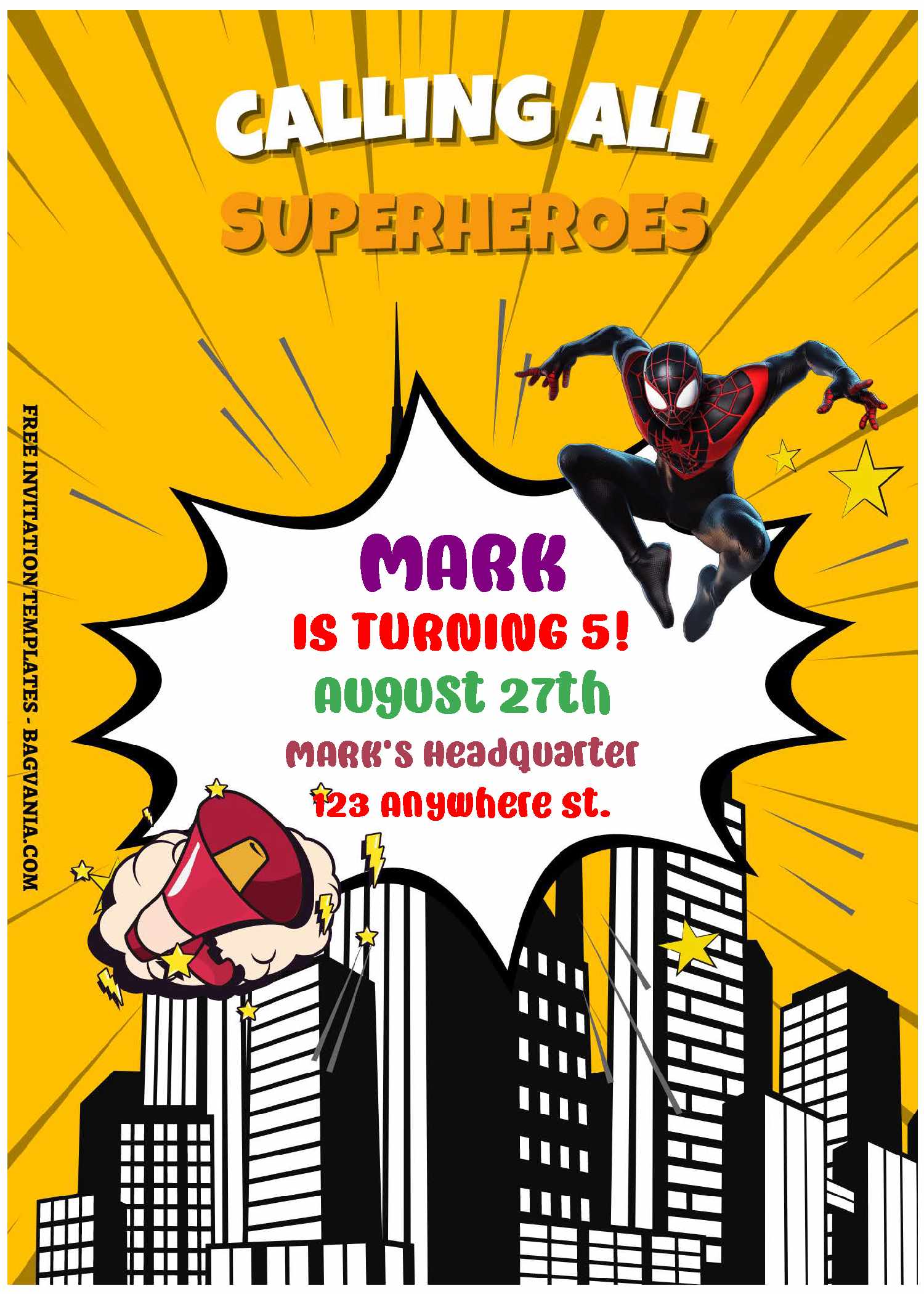 (Free Editable PDF) Comic Spiderman Across The Spiderverse Birthday ...