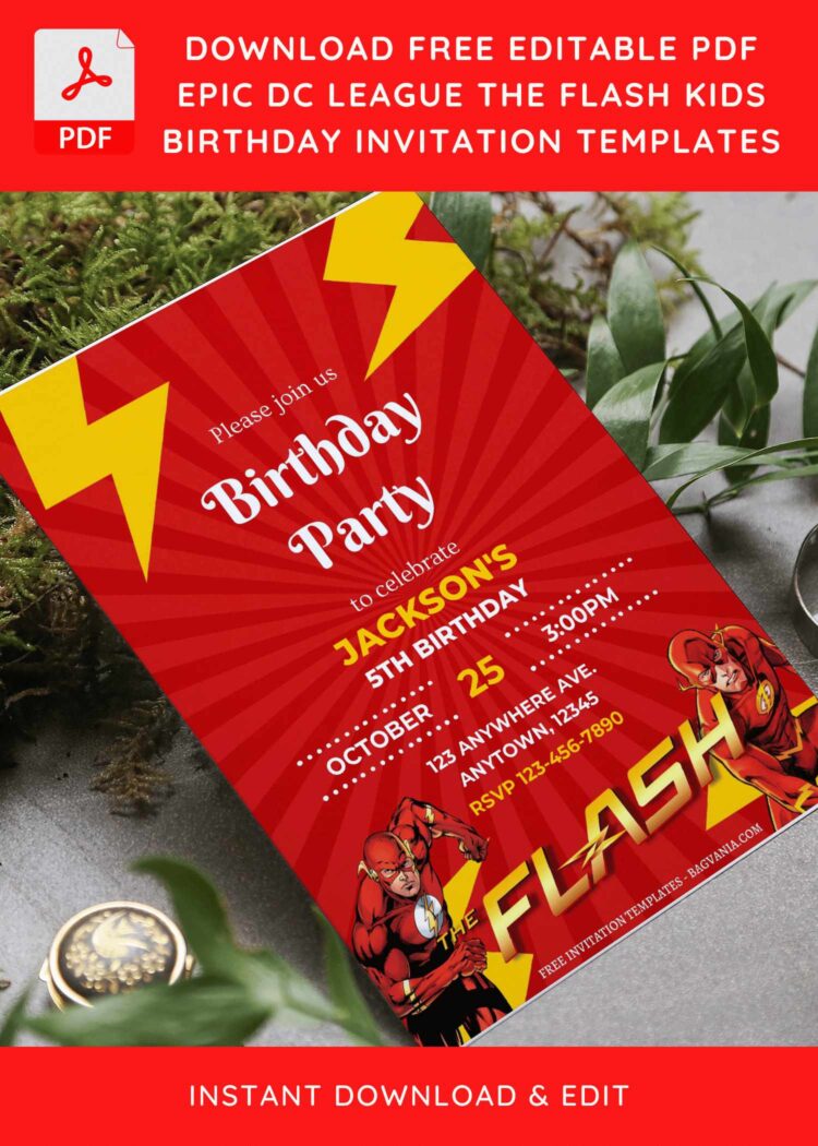 (Free Editable PDF) Fantastic DC League The Flash Birthday Invitation ...