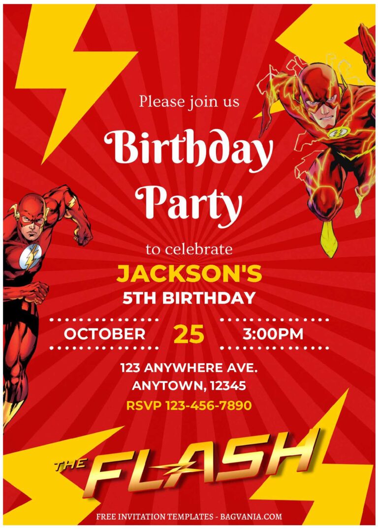 (Free Editable PDF) Fantastic DC League The Flash Birthday Invitation ...