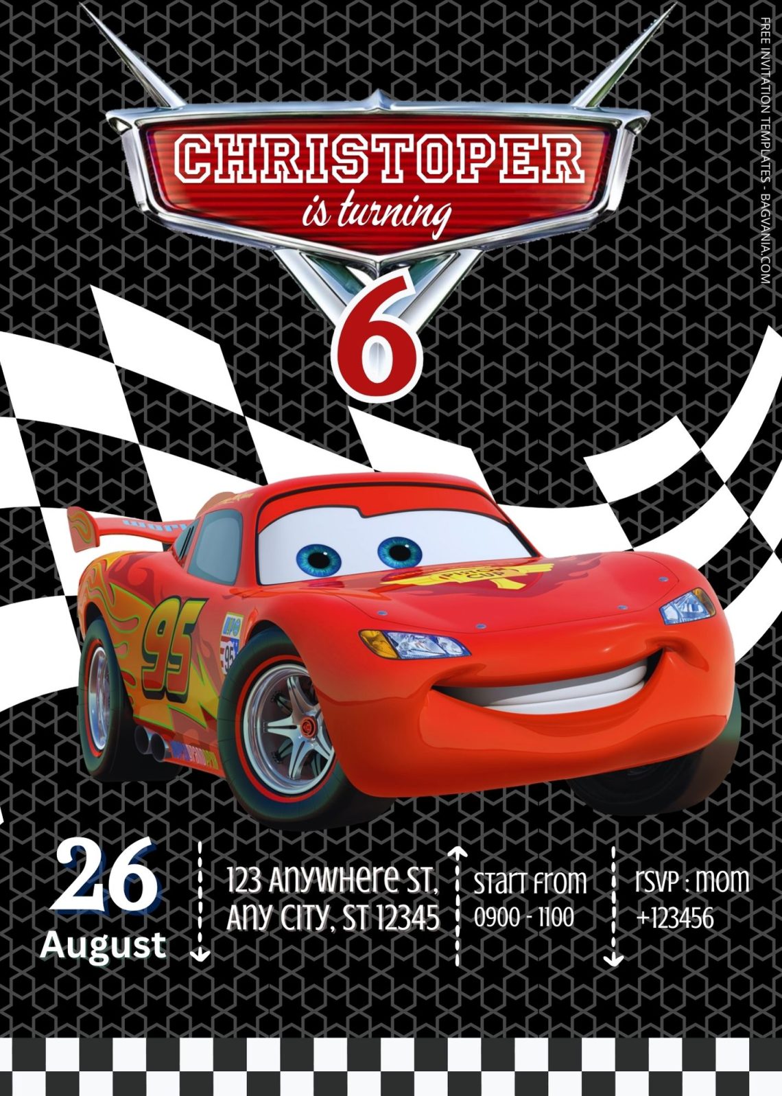 FREE Racing Disney Cars Birthday Invitation Templates