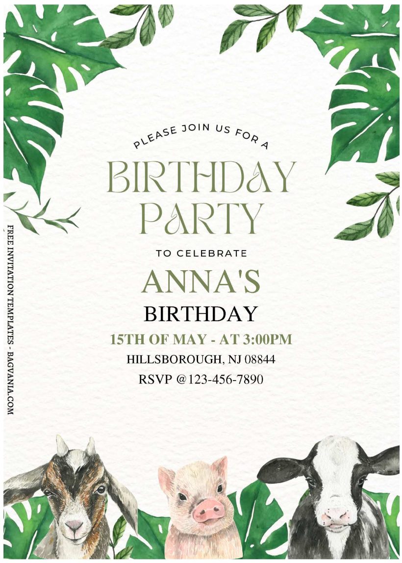 (Free Editable PDF) Greenery Barnyard Farm Birthday Invitation Templates