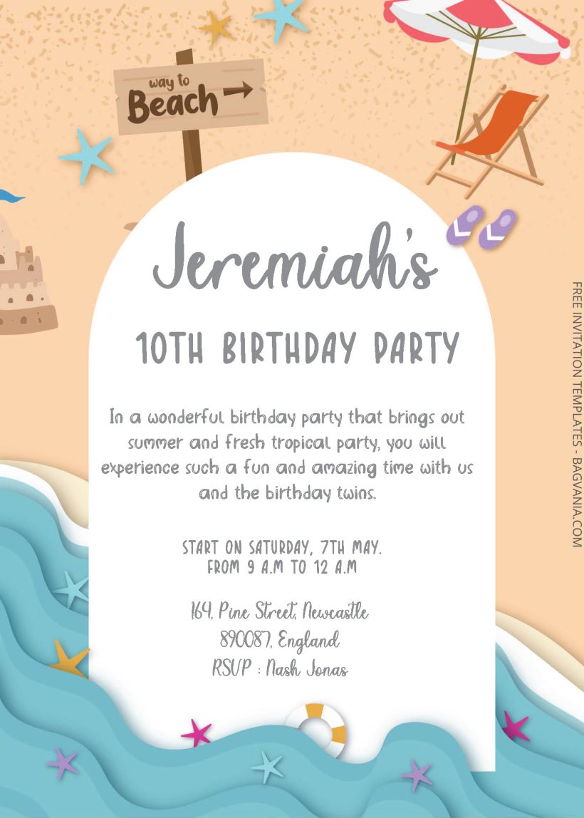Free Editable PDF - Have Fun At Beach Birthday Invitation Templates