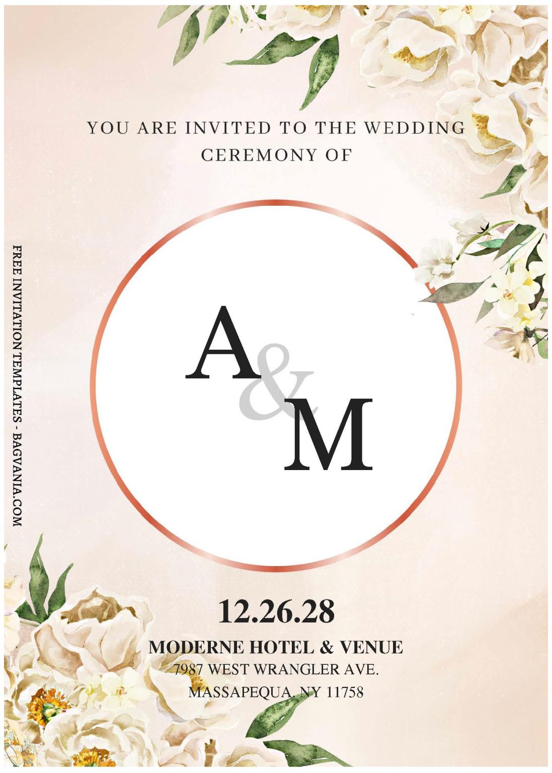 (Free Editable PDF) Beige & Blush Floral Wedding Invitation Templates