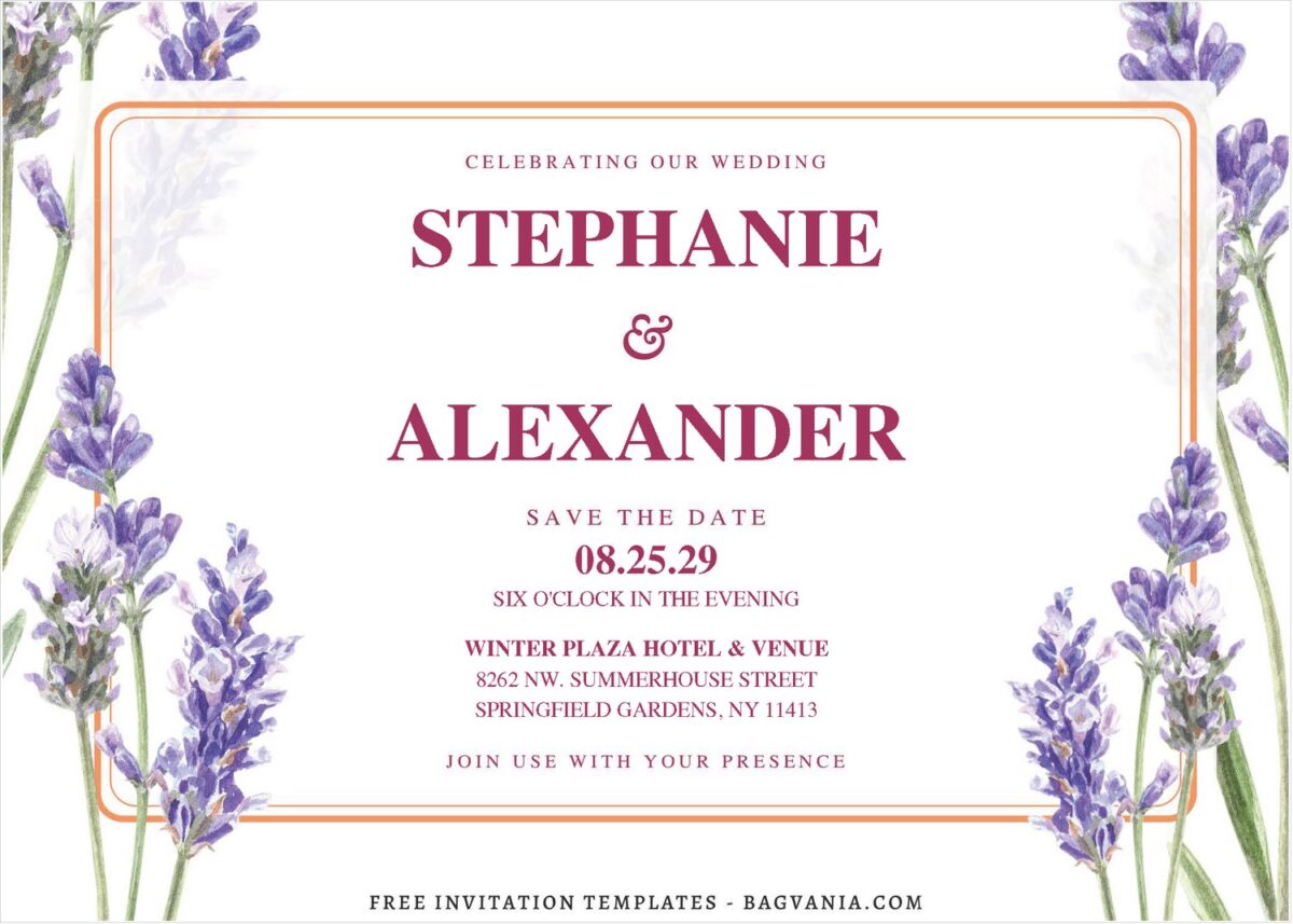 (Free Editable PDF) Classic Lavender Wedding Invitation Templates