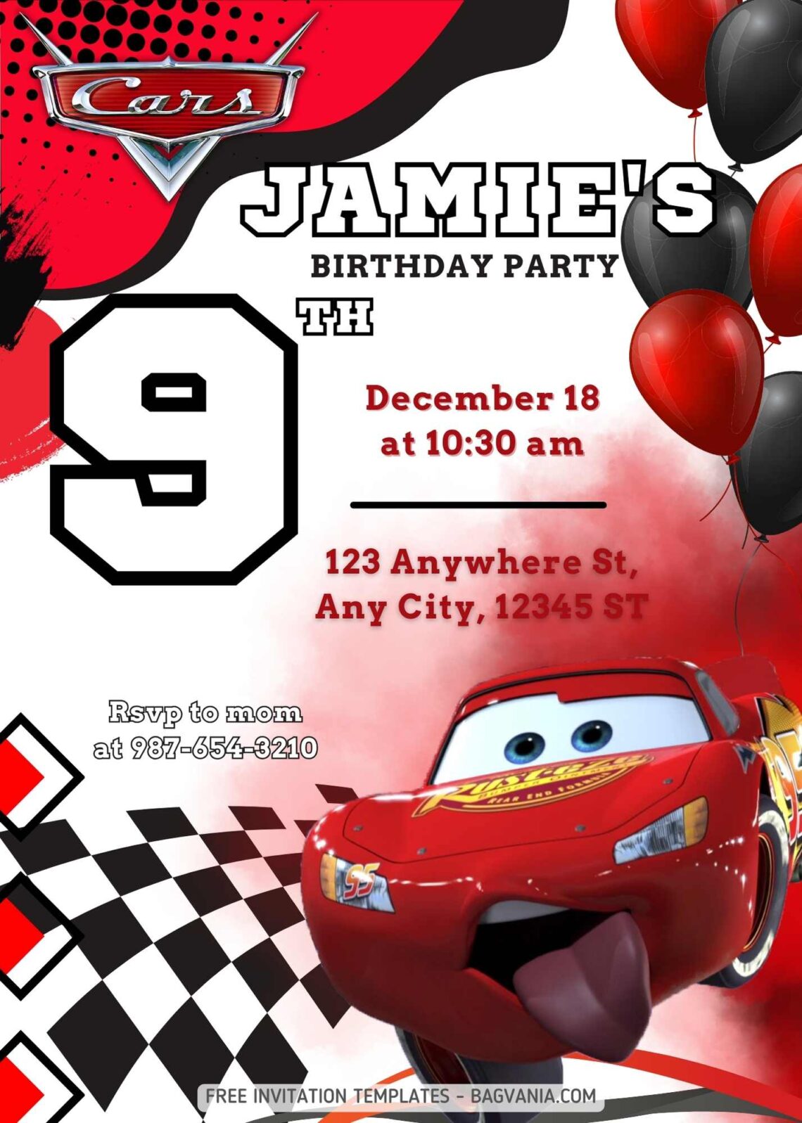 FREE Disney Cars Birthday Invitation Templates
