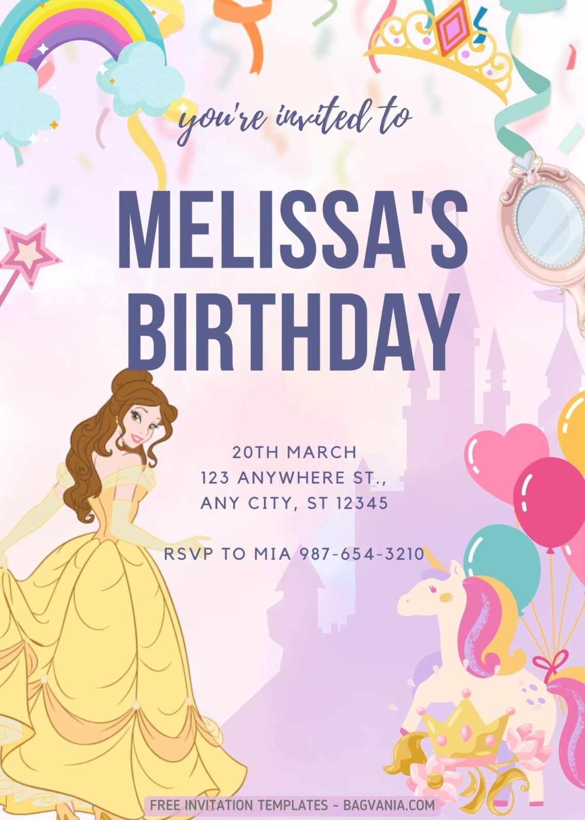 FREE Disney Princess Birthday Invitation Templates
