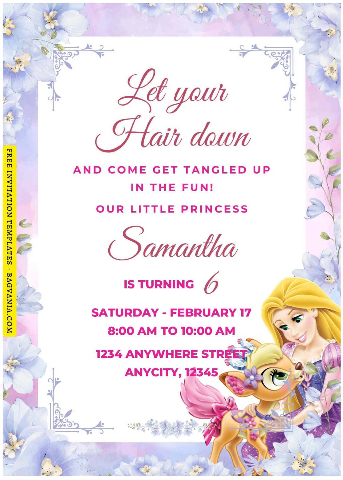 (Free Editable PDF) Disney Tangled Rapunzel Birthday Invitation Templates