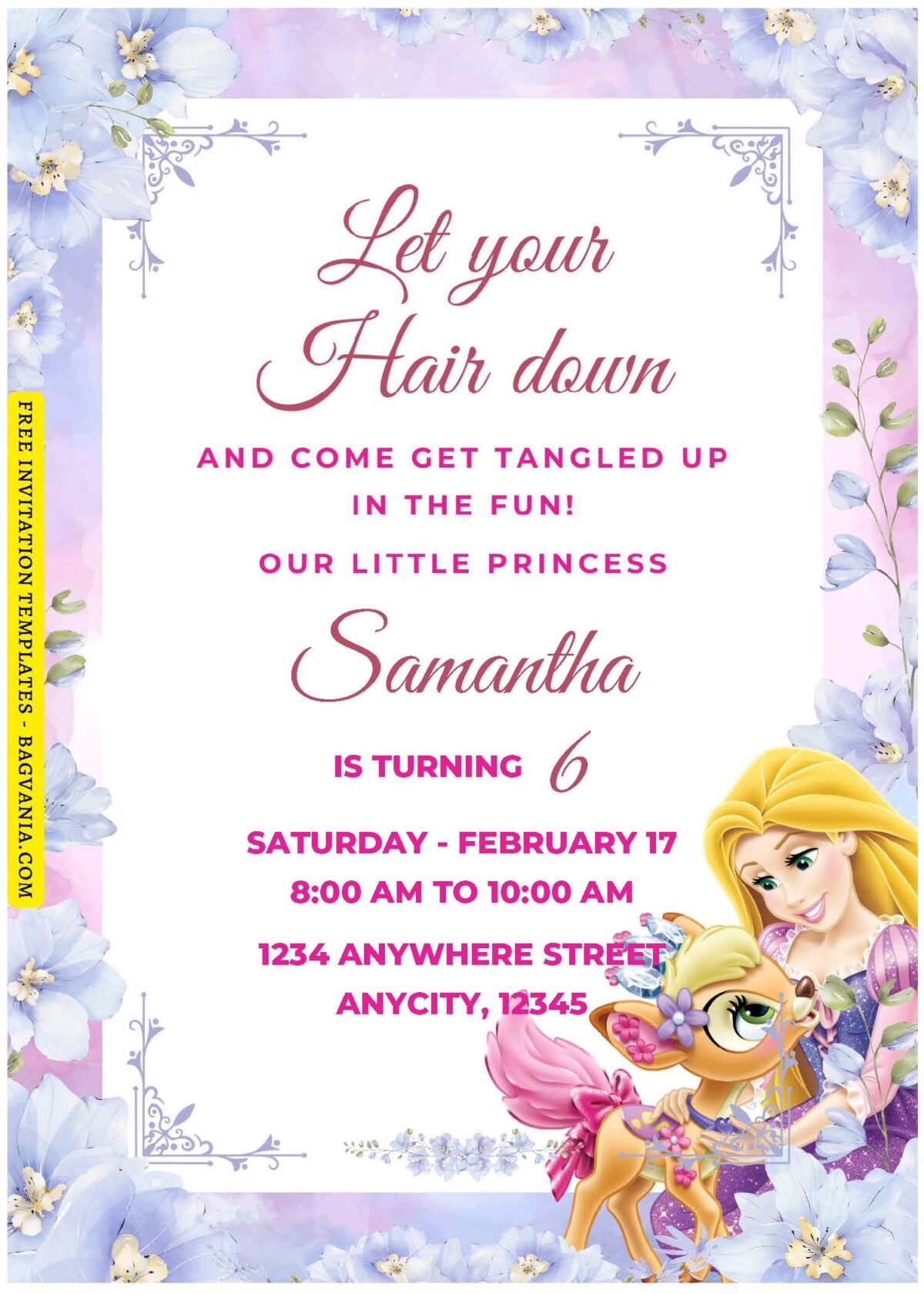 (Free Editable PDF) Disney Tangled Rapunzel Birthday Invitation Templates