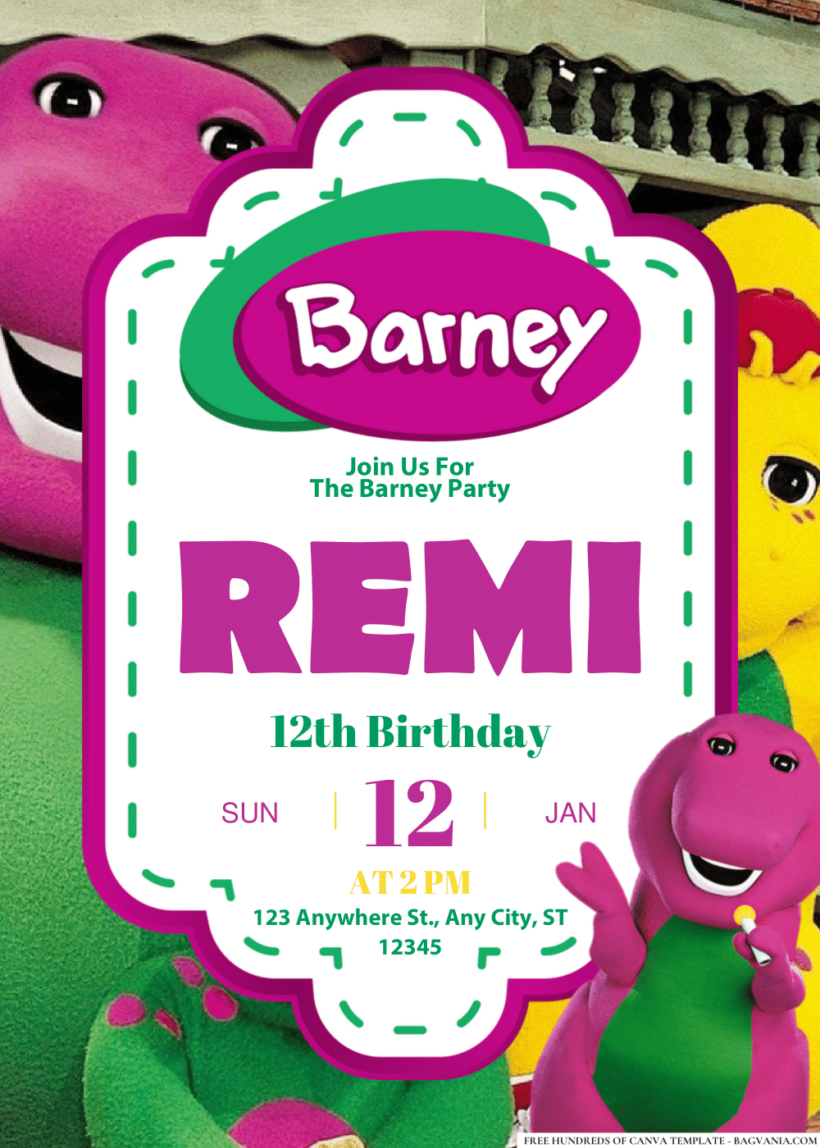 (Easily Edit PDF Invitation) Barney Birthday Invitation