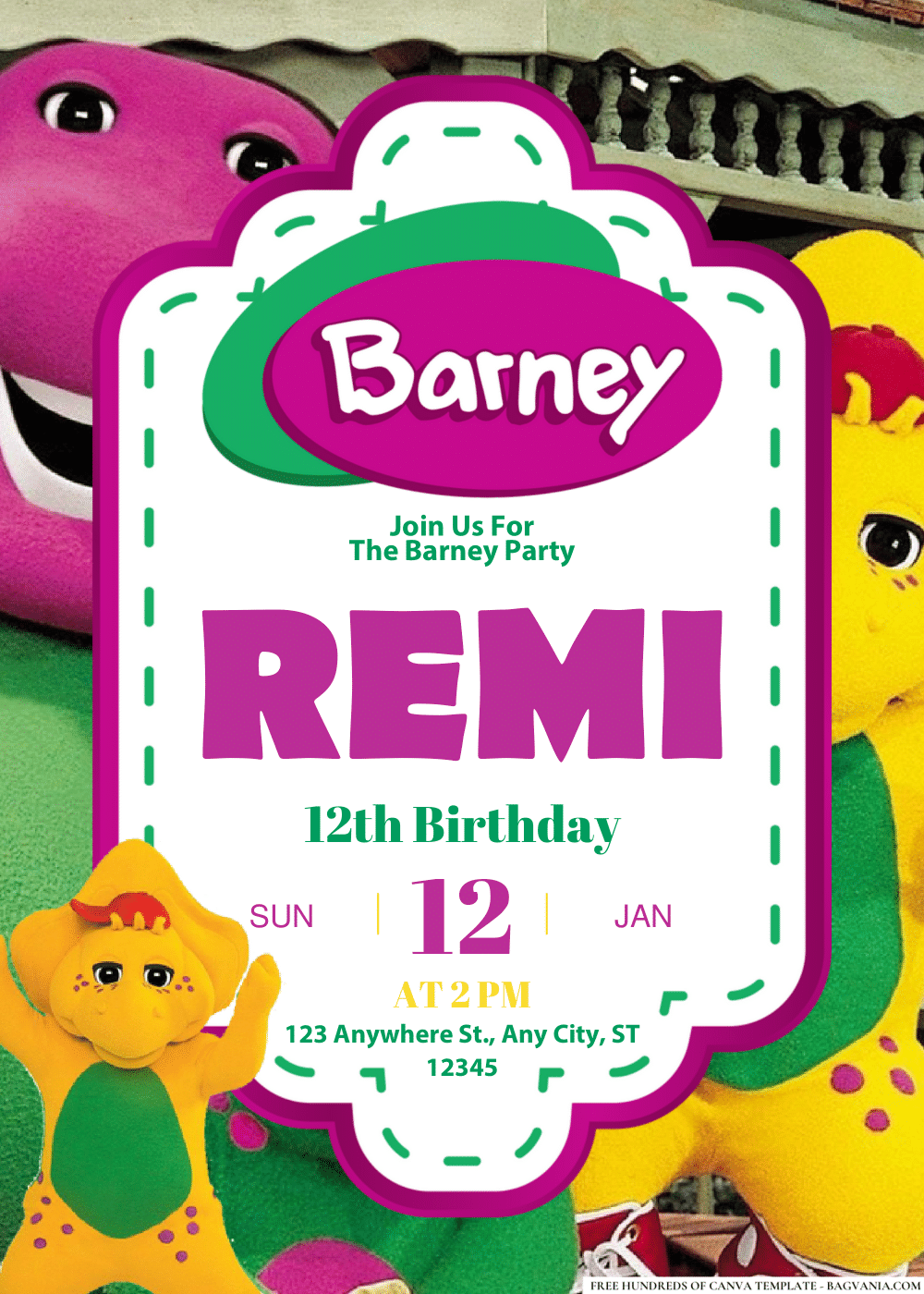 (Easily Edit PDF Invitation) Barney Birthday Invitation