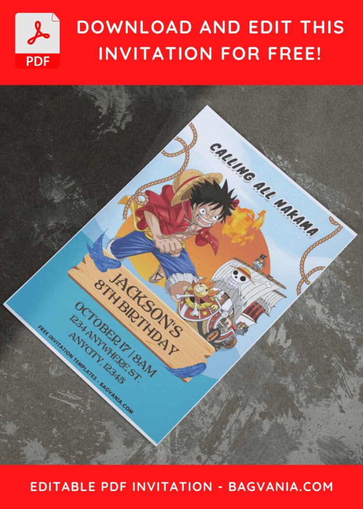 (Easily Edit PDF Invitation) Epic One Piece Birthday Invitation