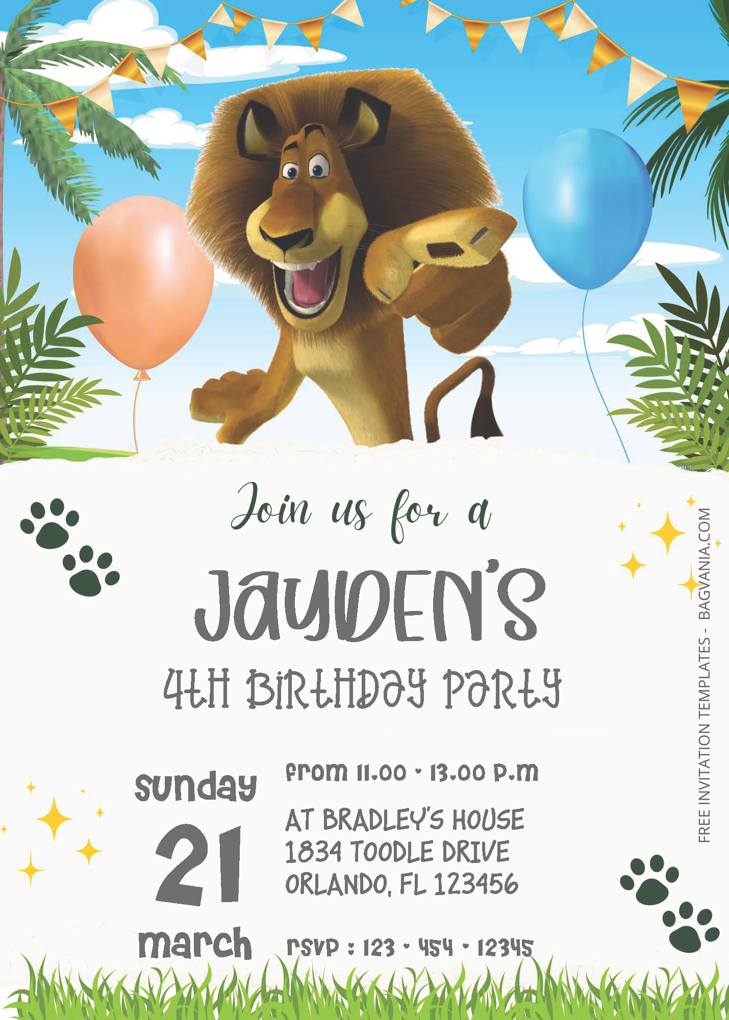 ( Easily Edit PDF Invitation ) Madagascar Birthday Invitation Templates