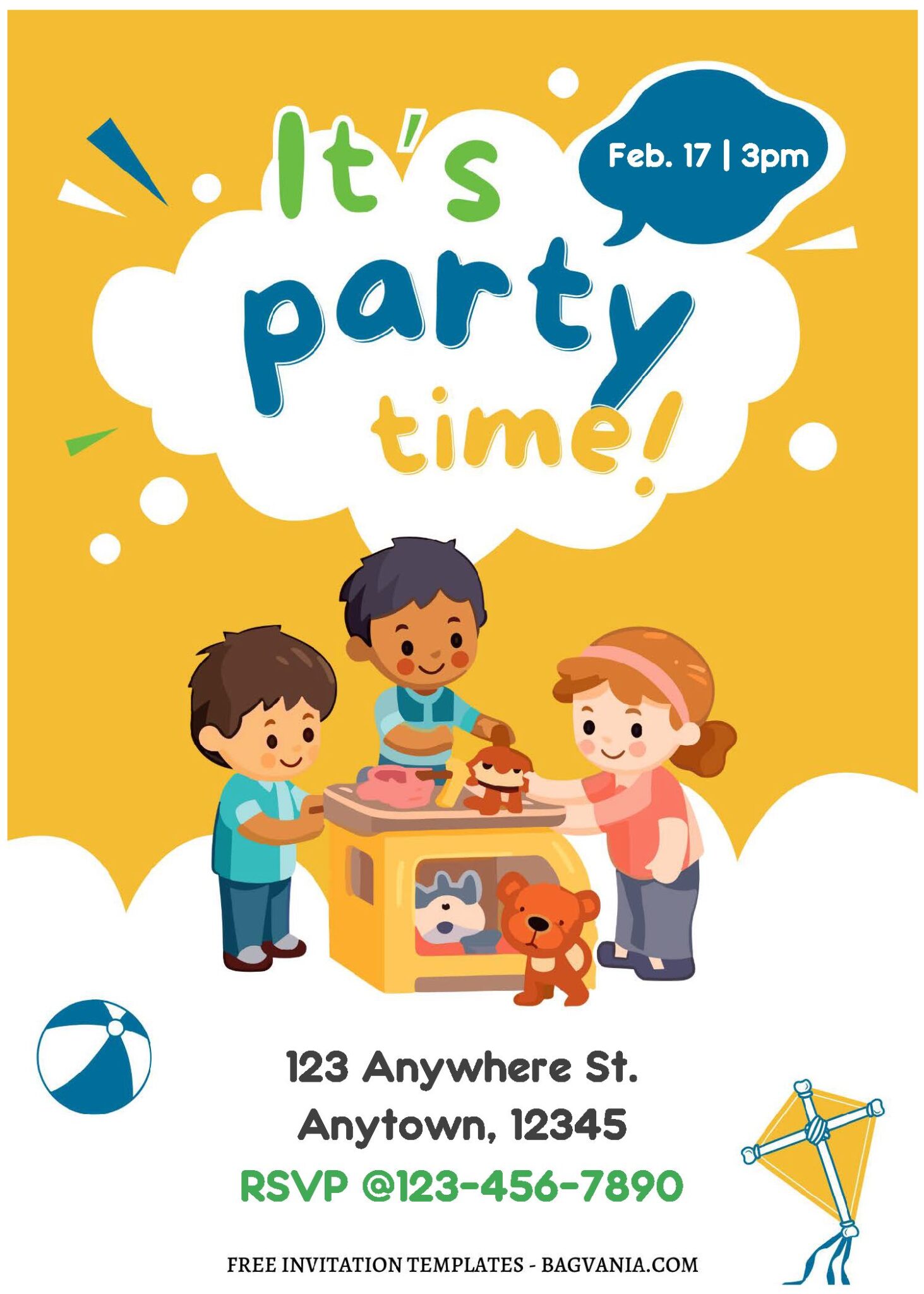 (Easily Edit PDF Invitation) Delightful Kids Party Time Invitation