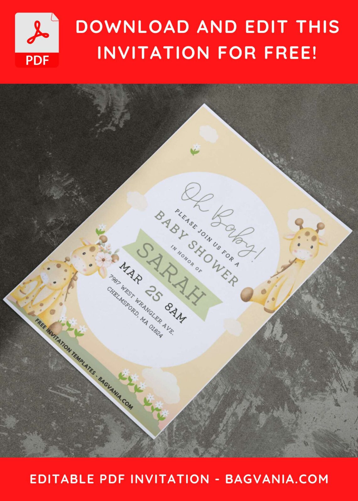 (Easily Edit PDF Invitation) Adorable Giraffe Birthday Invitation