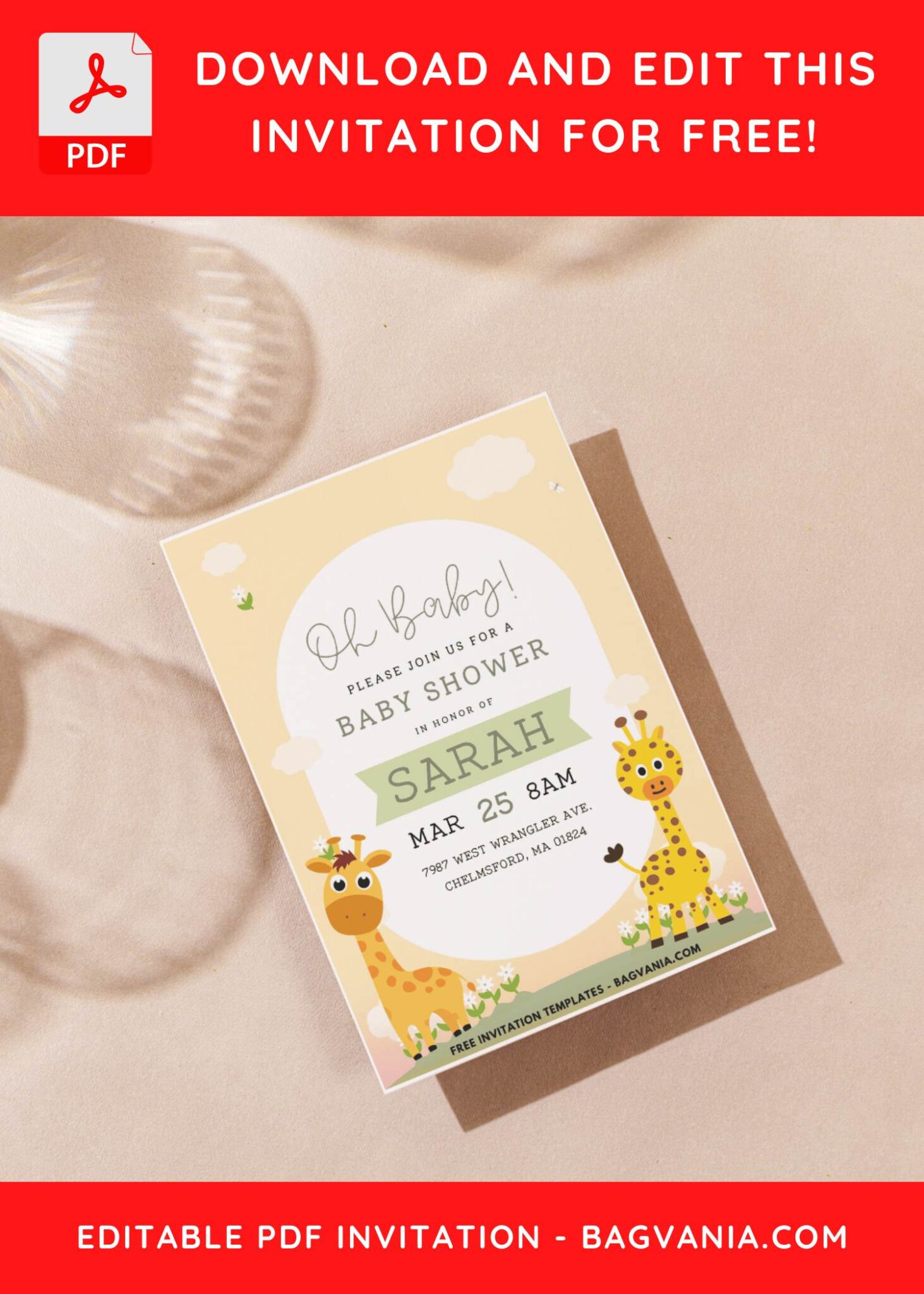 (Easily Edit PDF Invitation) Adorable Giraffe Birthday Invitation