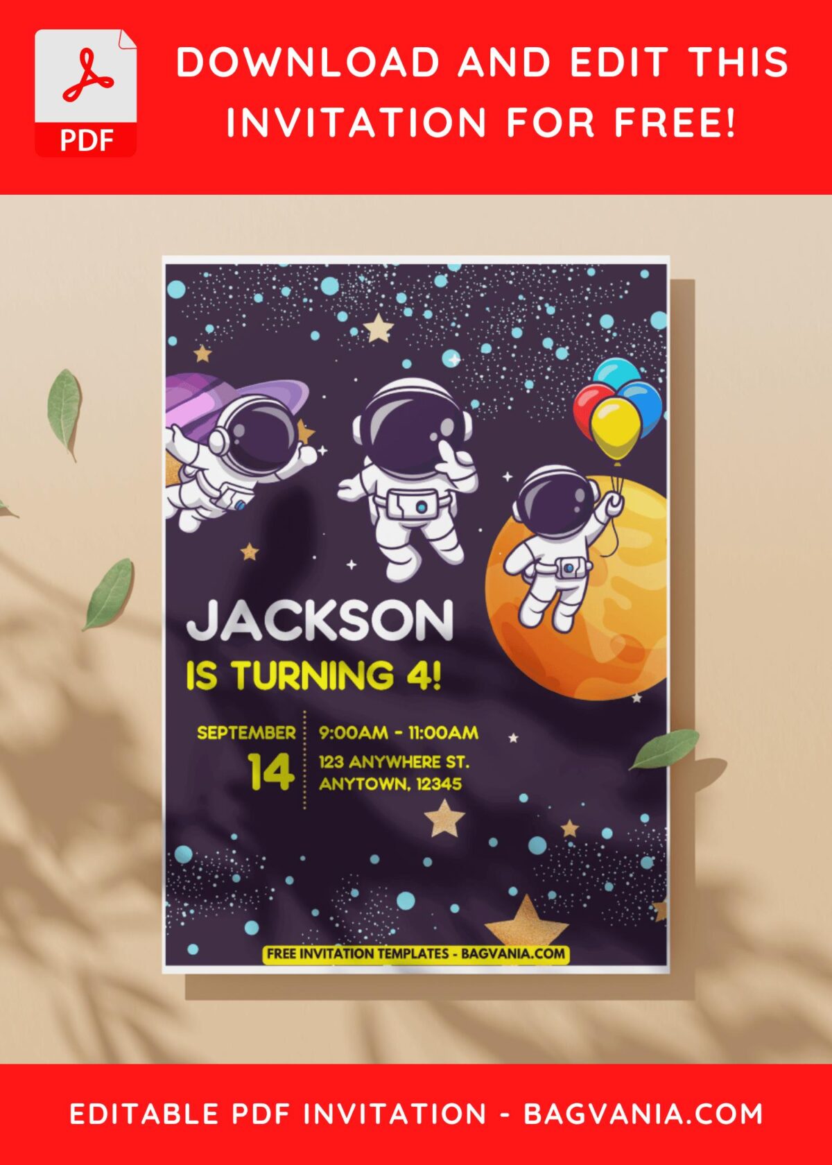 (Easily Edit PDF Invitation) Outer Space Birthday Invitation