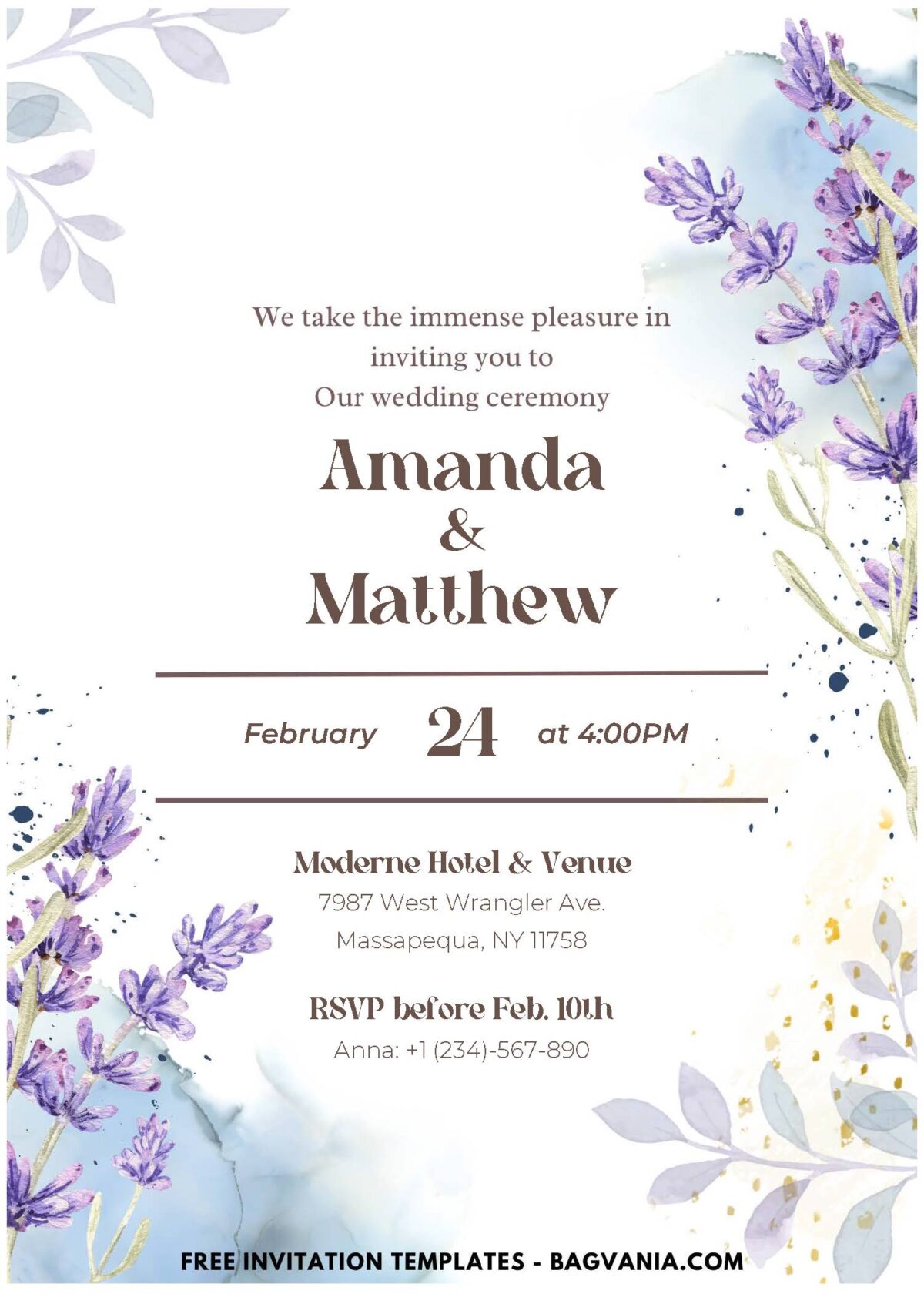 (Easily Edit PDF Invitation) Dreamy Watercolor Lavender Wedding Invitation