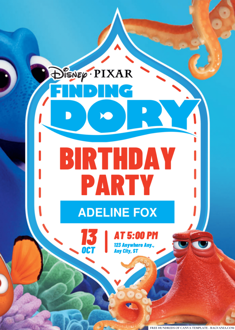 FREE PDF Invitation - Finding Dory Birthday Invitations