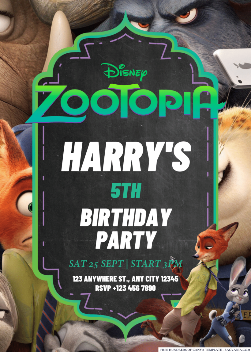 FREE PDF Invitation - Zootopia Birthday Invitations