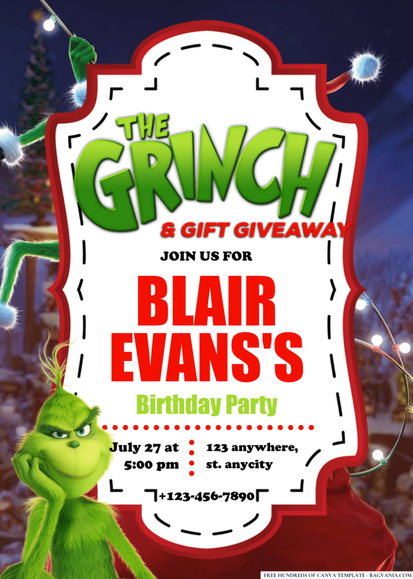 FREE PDF Invitation - The Grinch Birthday Invitations