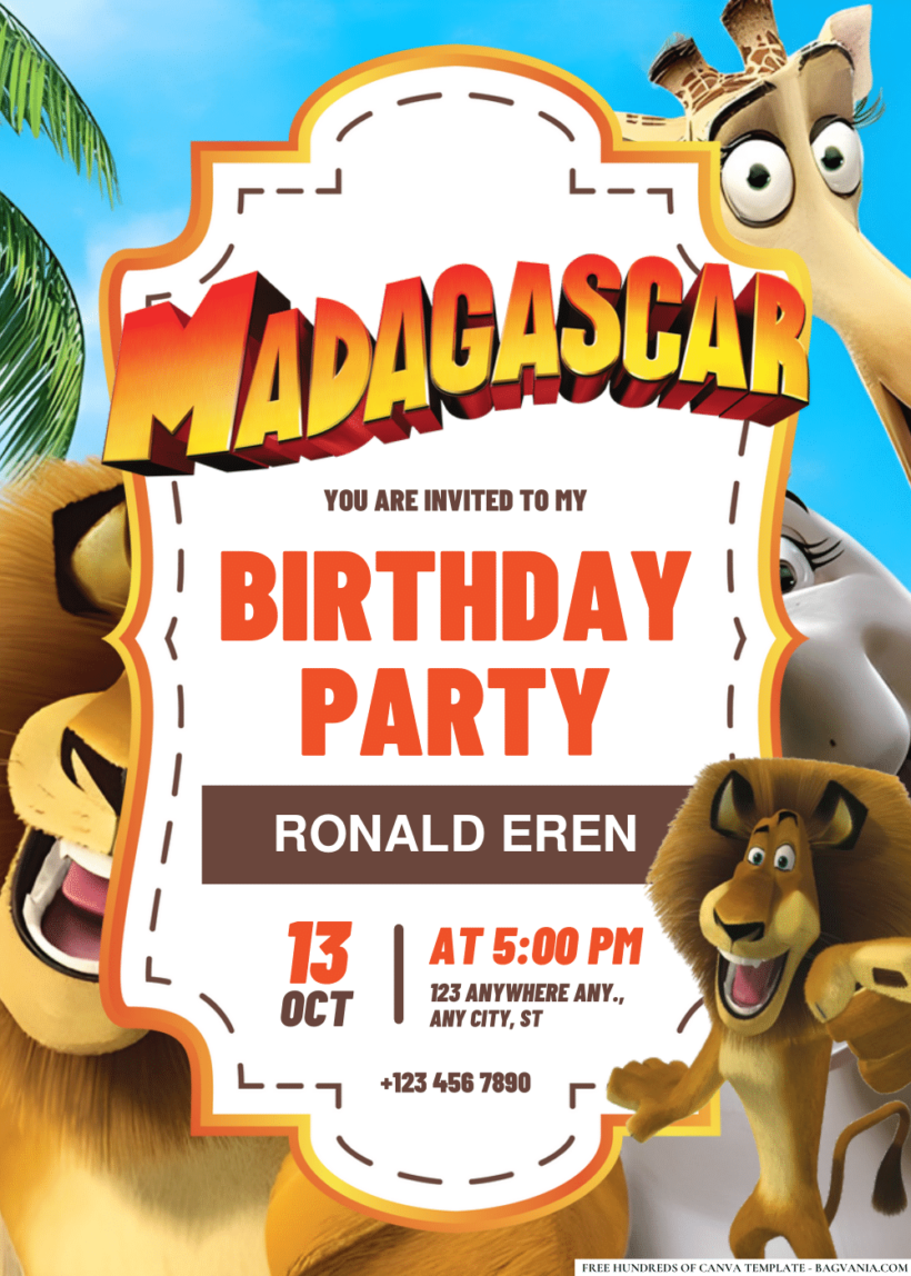 FREE PDF Invitation - Madagascar Birthday Invitations