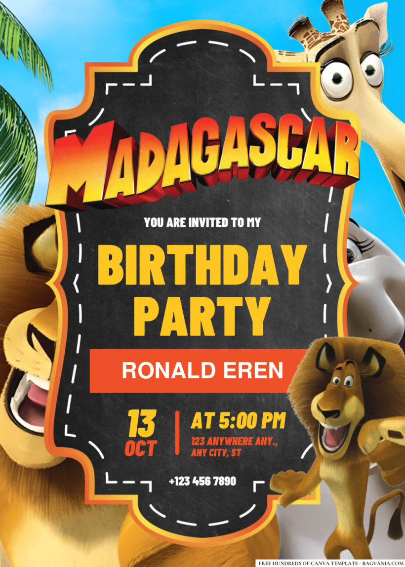 FREE PDF Invitation - Madagascar Birthday Invitations