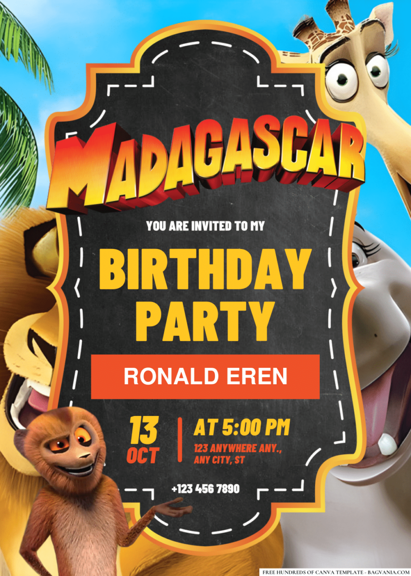 FREE PDF Invitation - Madagascar Birthday Invitations