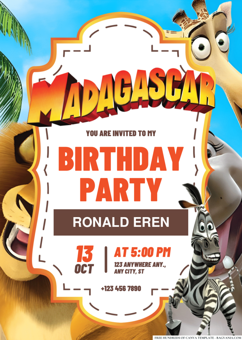 FREE PDF Invitation - Madagascar Birthday Invitations