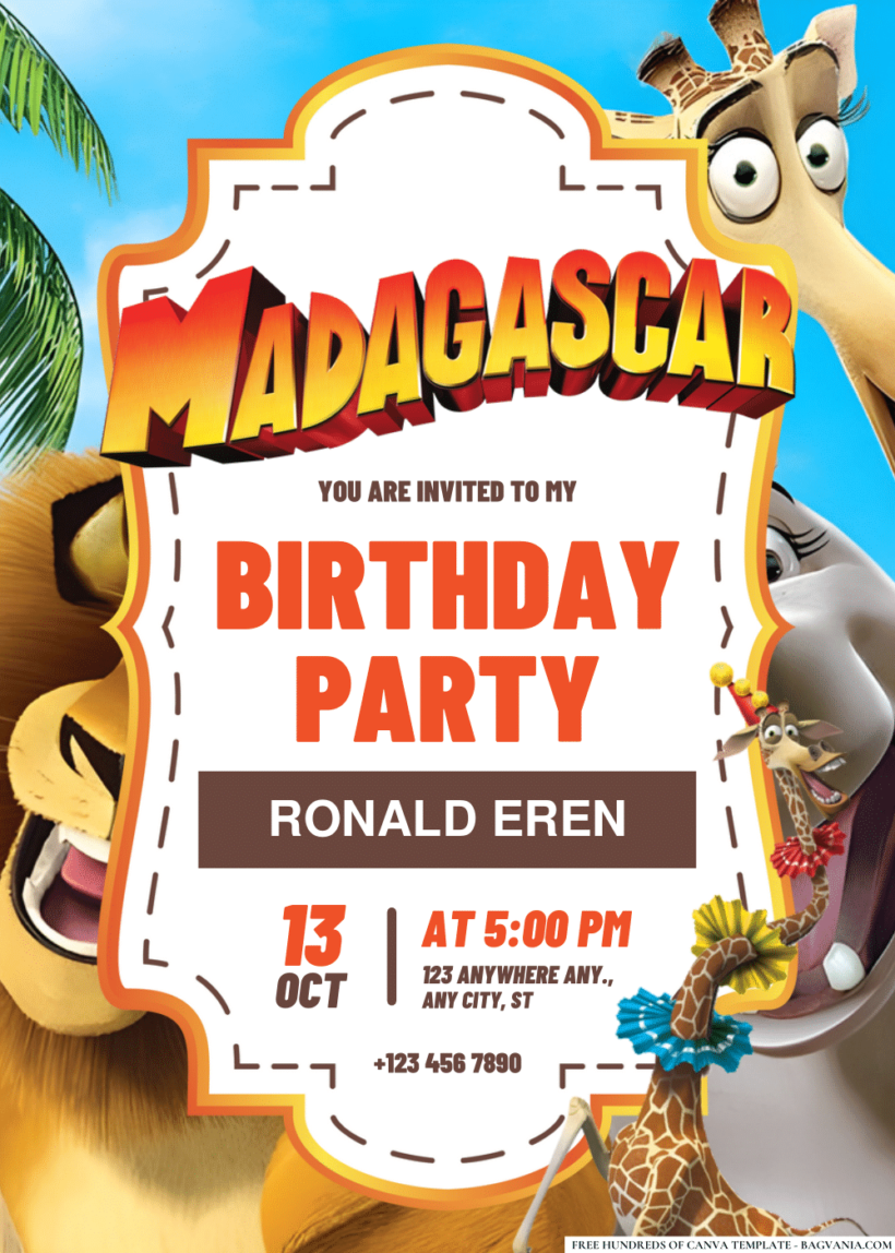 FREE PDF Invitation - Madagascar Birthday Invitations