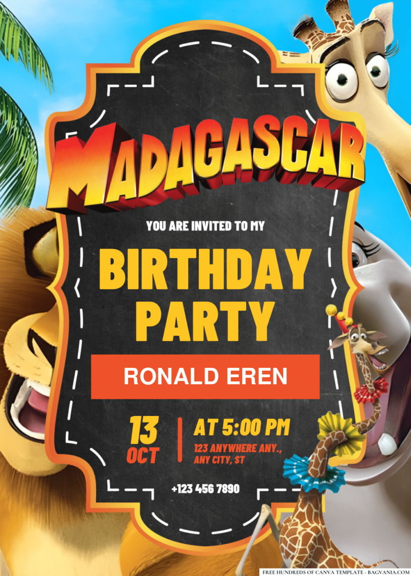 FREE PDF Invitation - Madagascar Birthday Invitations