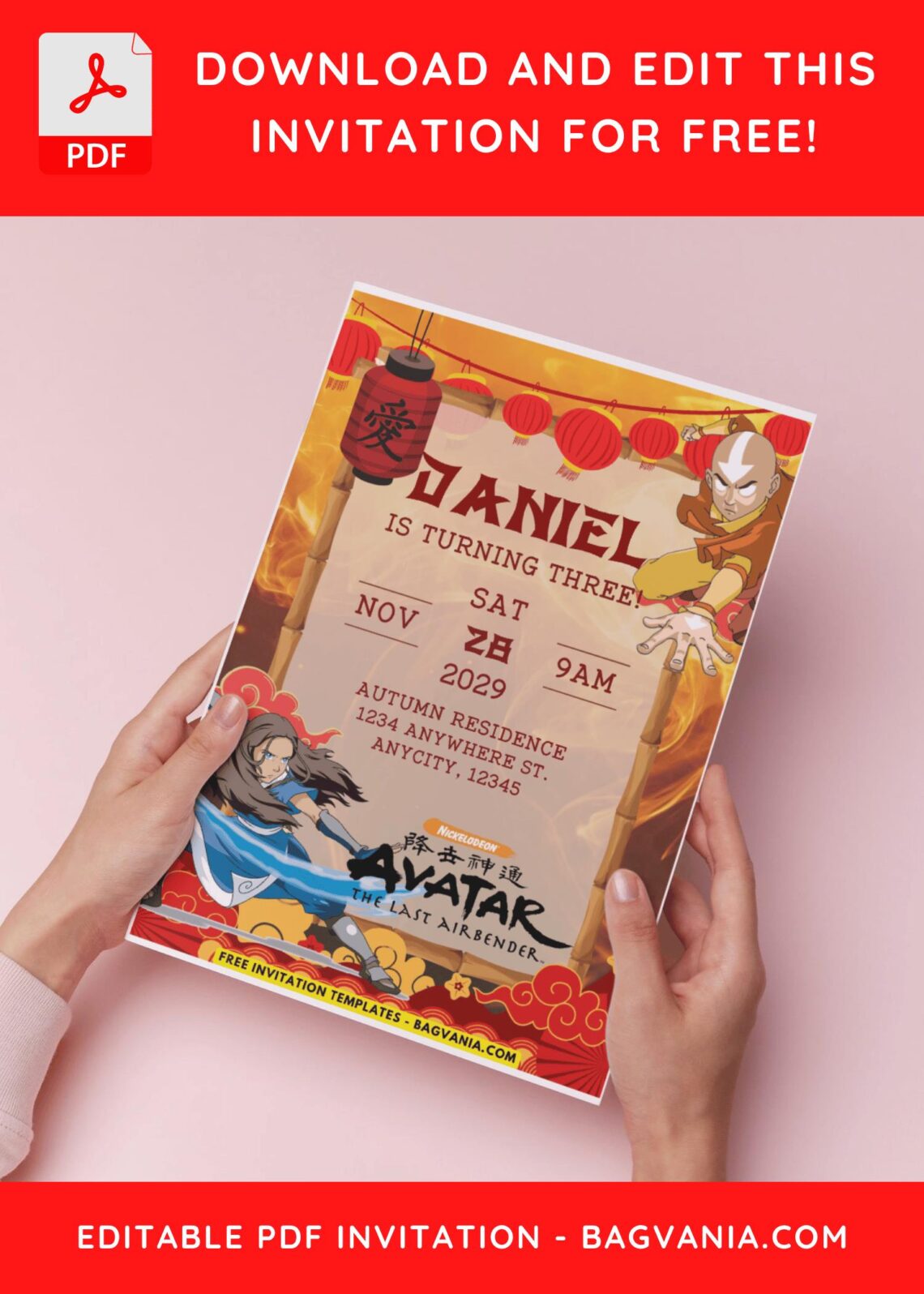 (Easily Edit PDF Invitation) Awesome Avatar Themed Birthday Invitation