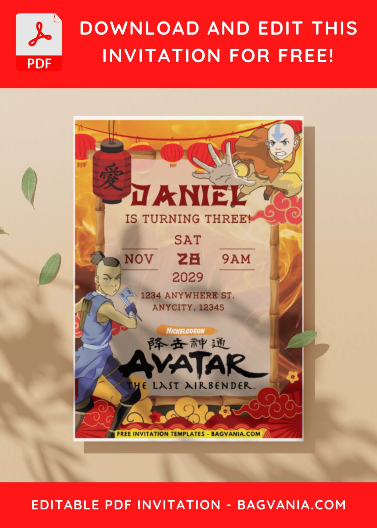 (Easily Edit PDF Invitation) Awesome Avatar Themed Birthday Invitation