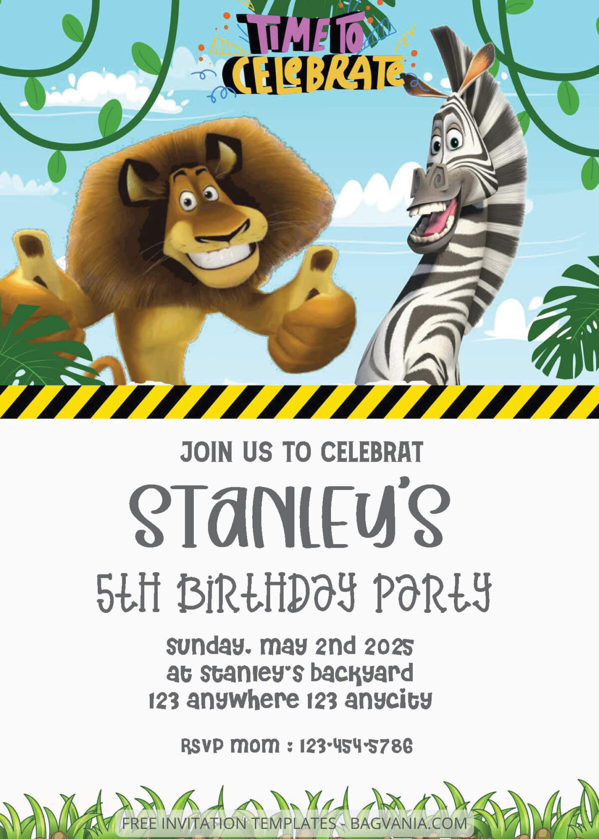 FREE PDF Invitation - Madagascar Birthday Invitation Templates