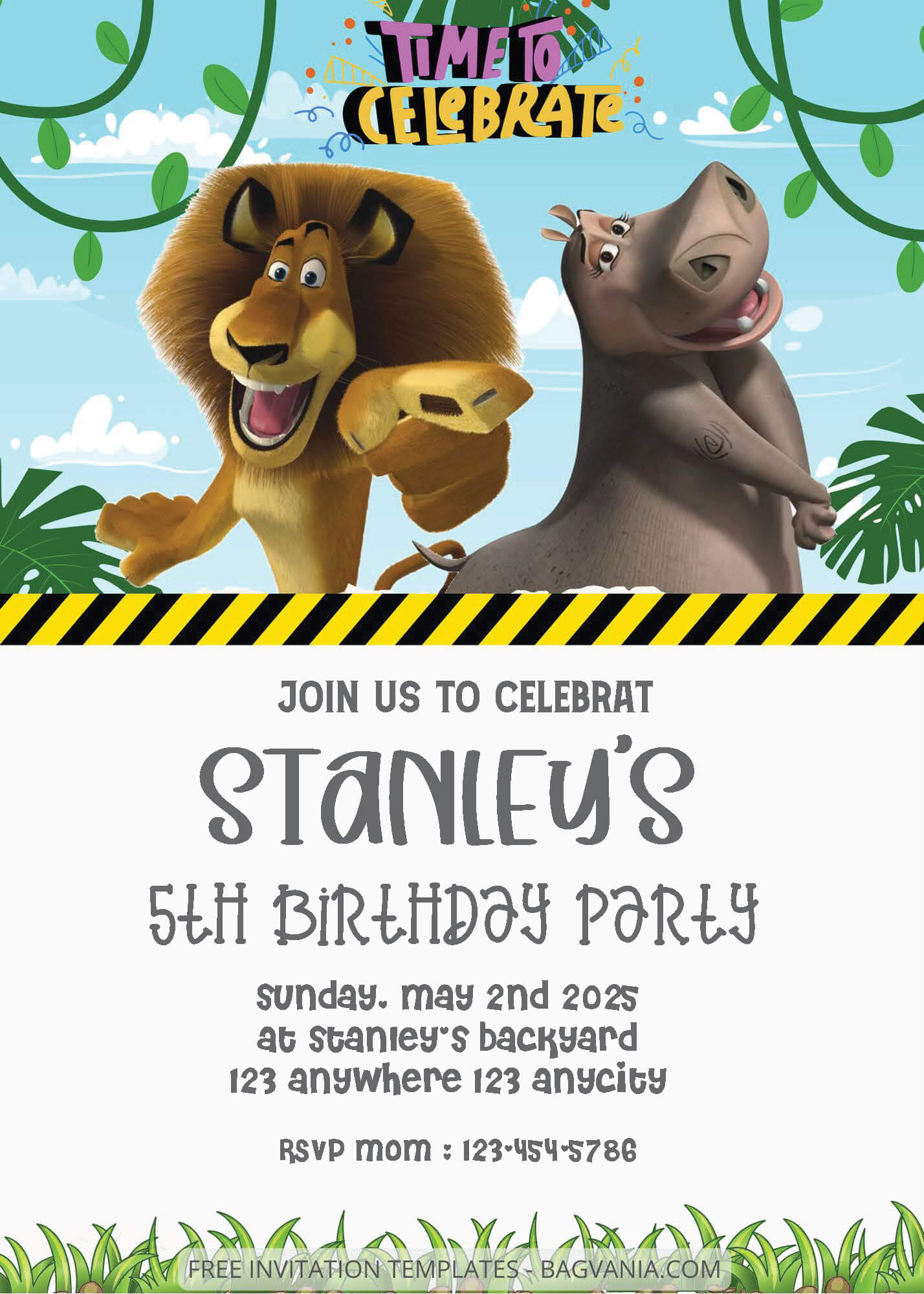 FREE PDF Invitation - Madagascar Birthday Invitation Templates