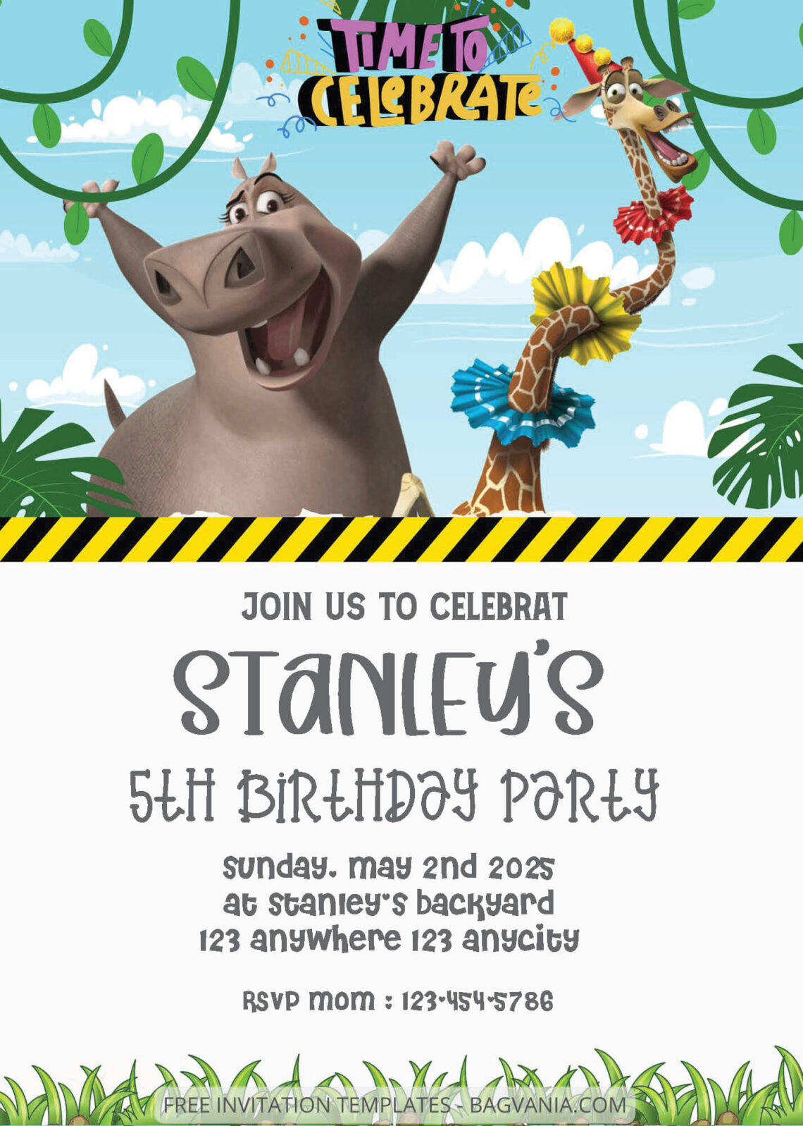FREE PDF Invitation - Madagascar Birthday Invitation Templates