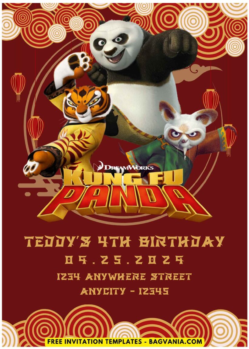 (Easily Edit PDF Invitation) Epic Kung Fu Panda 4 Birthday Invitation