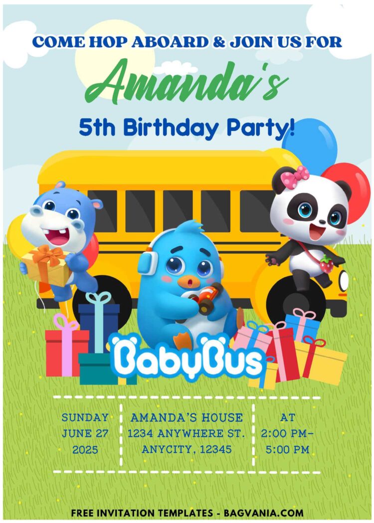(Easily Edit PDF Invitation) Hop Aboard BabyBus Birthday Invitation