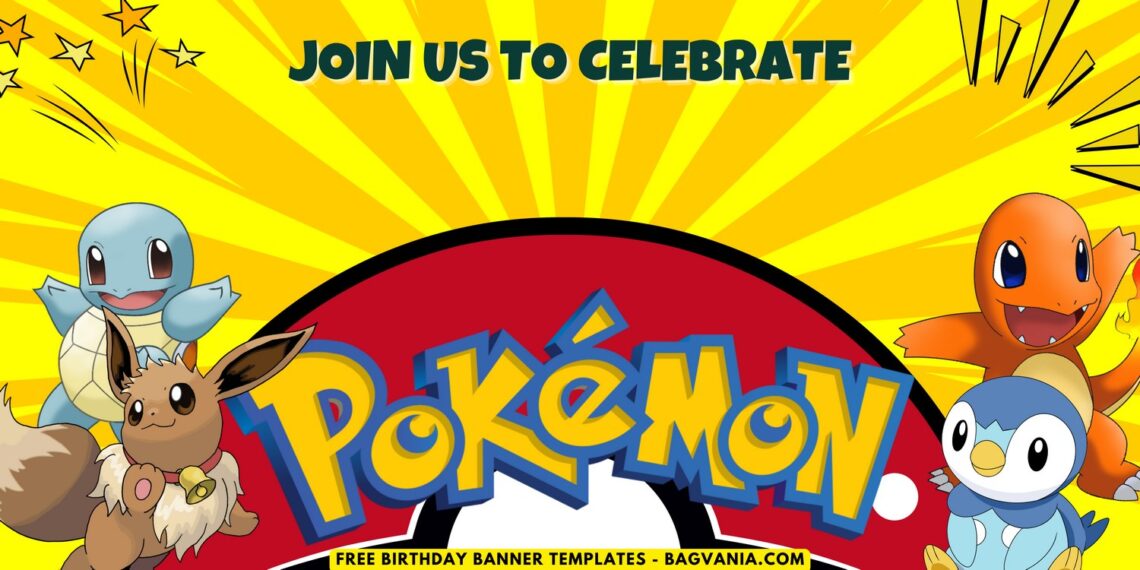 (Free Canva Template) Adorable Pokemon Universe Birthday Banner Templates