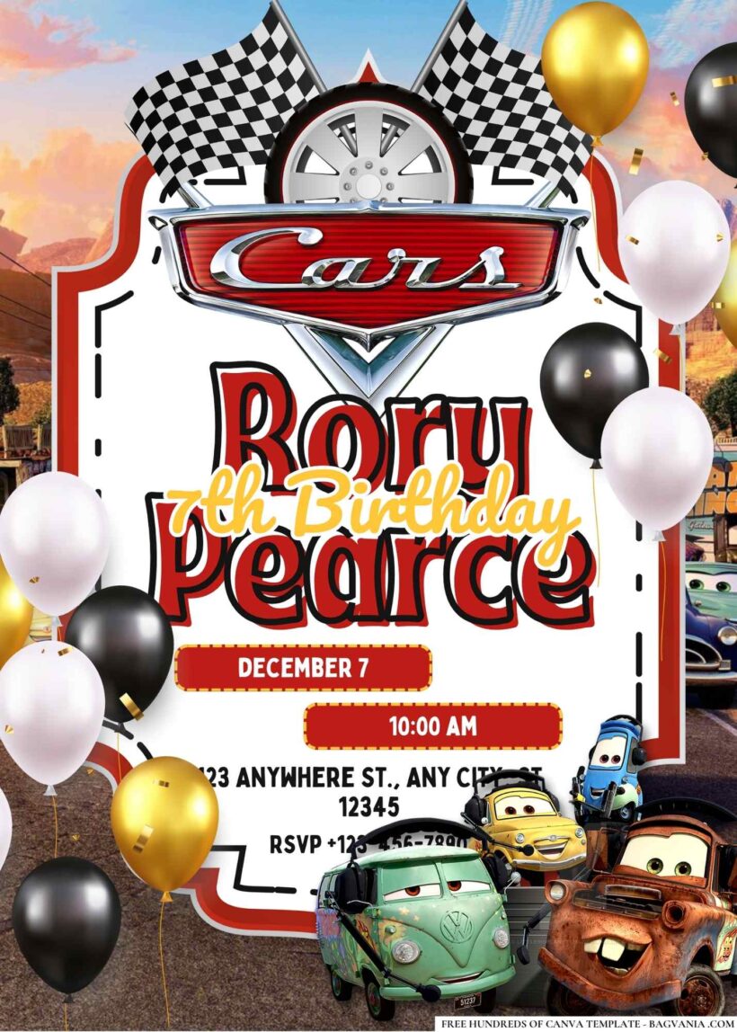 FREE Editable Disney Cars Birthday Invitations