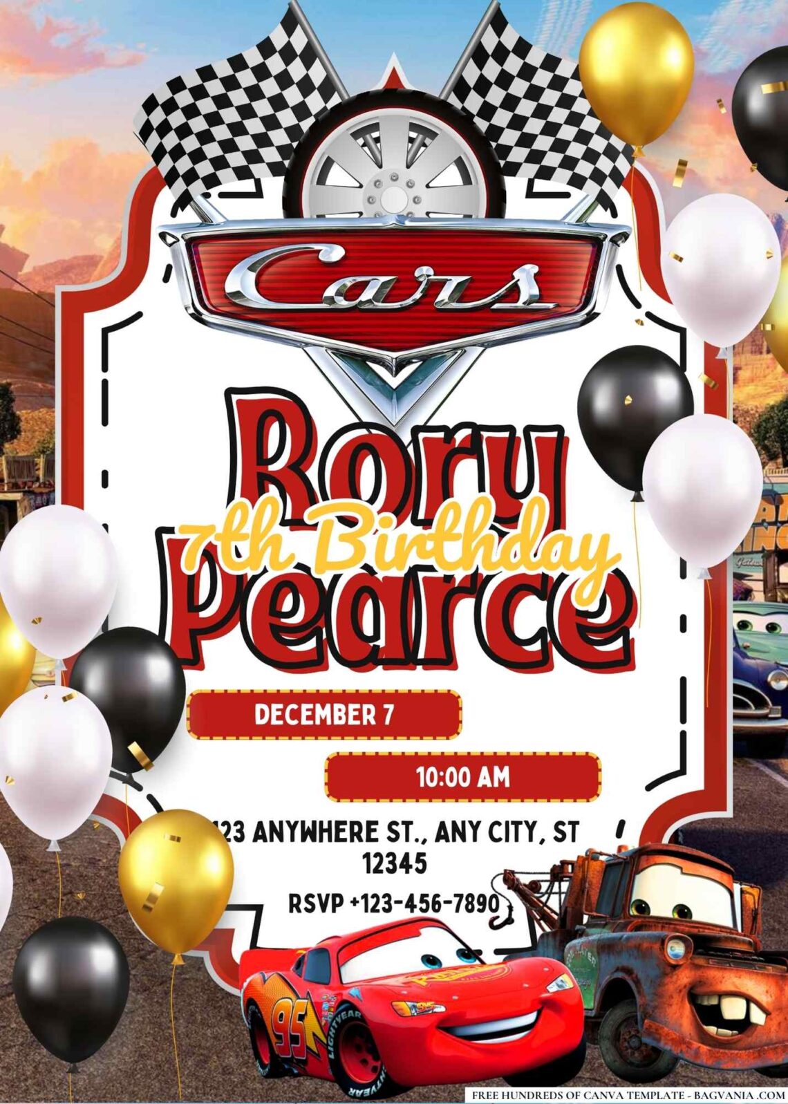 FREE Editable Disney Cars Birthday Invitations