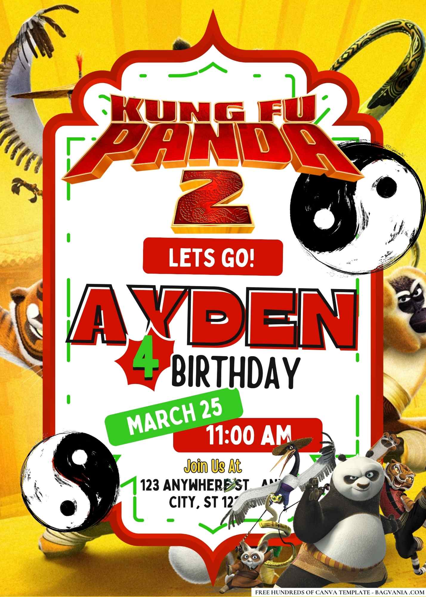 ( Easily Edit PDF Invitation ) Kungfu Panda Birthday Invitation Templates