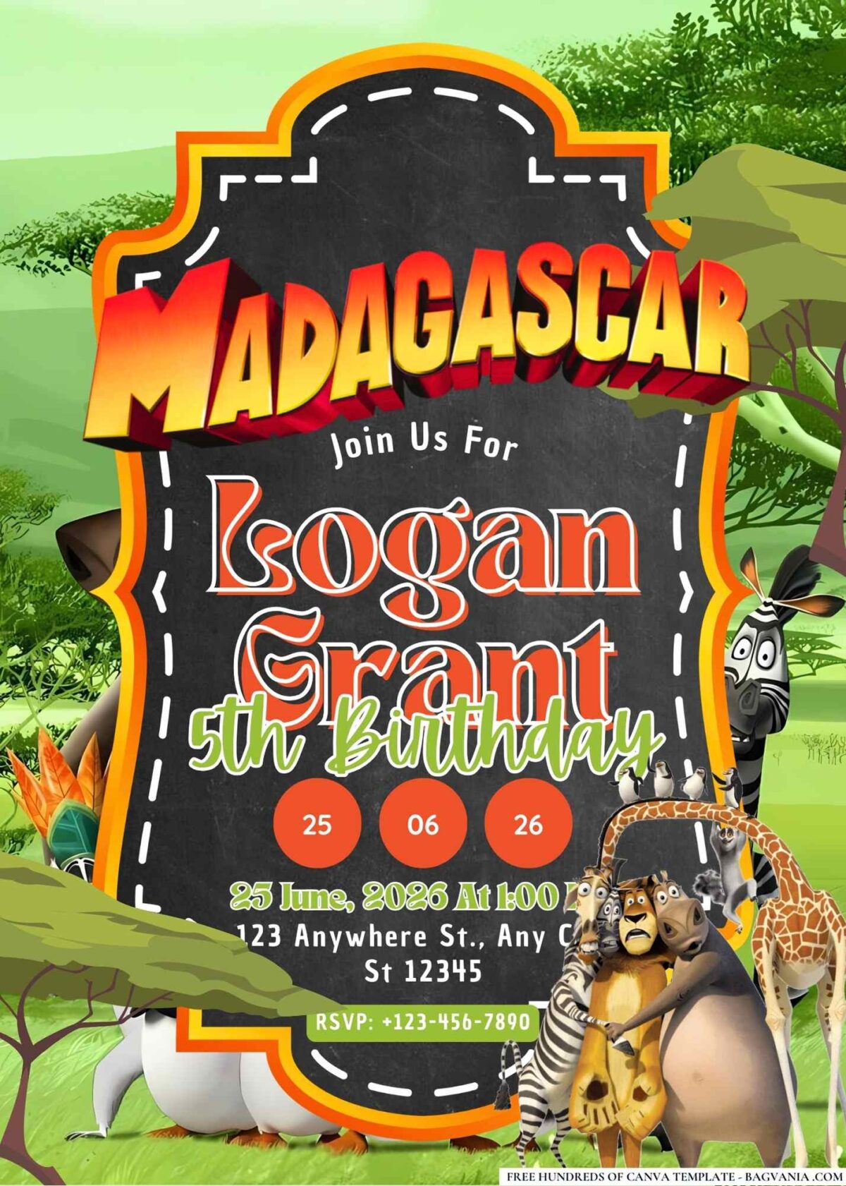 FREE Editable Madagascar Birthday Invitations