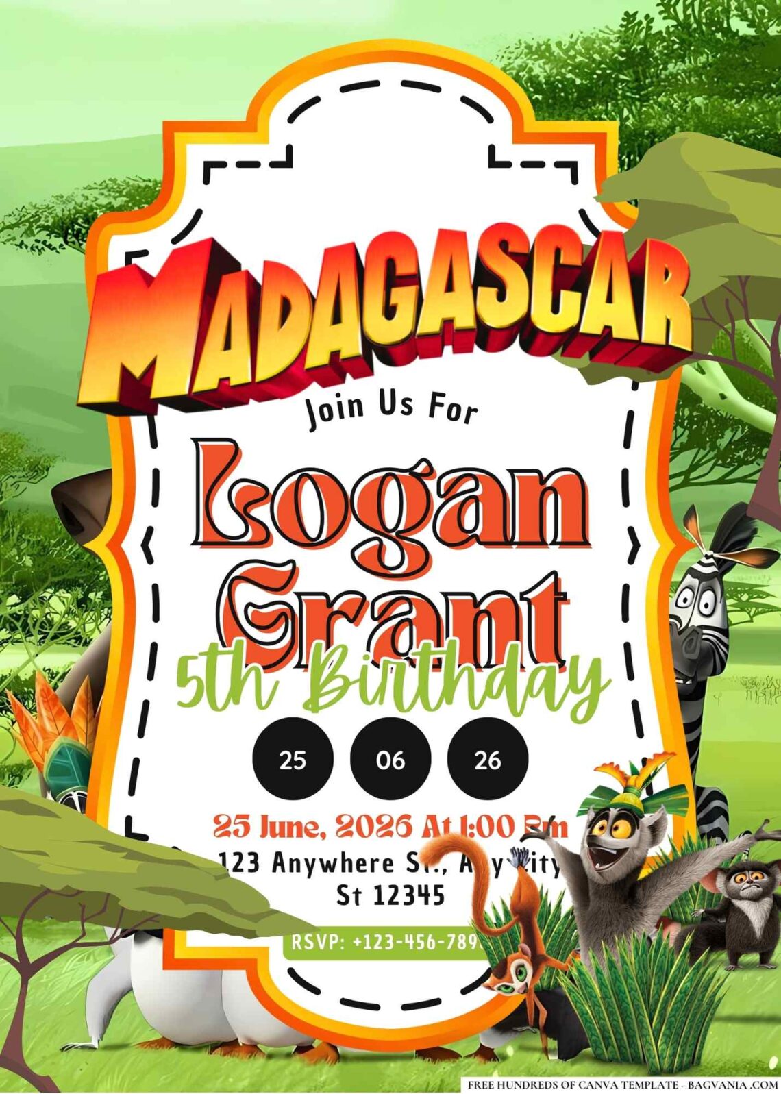 FREE Editable Madagascar Birthday Invitations