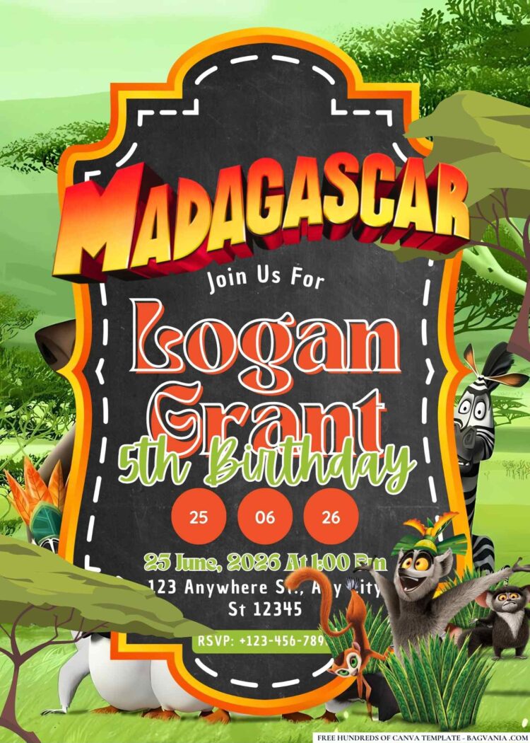 FREE Editable Madagascar Birthday Invitations